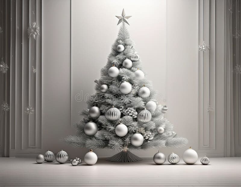 Minimalist Christmas Tree with Modern White and Silver Decorations ...