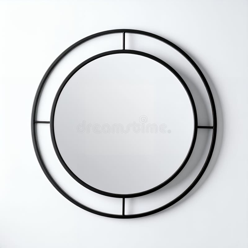Minimalist Circular Mirror with a Dark Frame Creating Geometric Shapes ...