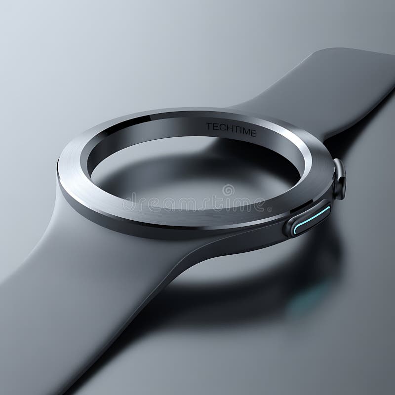 Minimalist Circular Smart Ring Device with TECHTIME Branding and Button ...