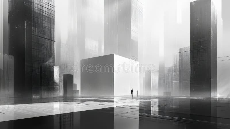 Minimalist City with Central Cube and Surrounding Geometry: Digital ...