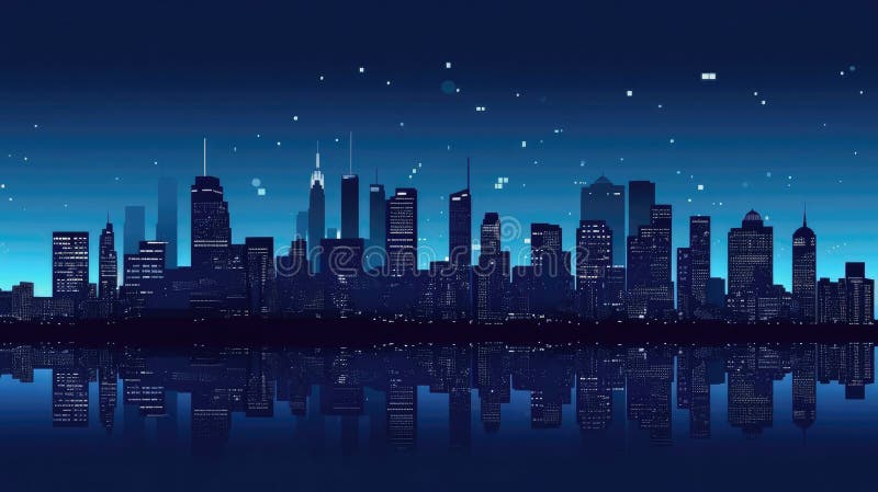 Minimalist City Skyline at Night. Generative AI Stock Illustration ...