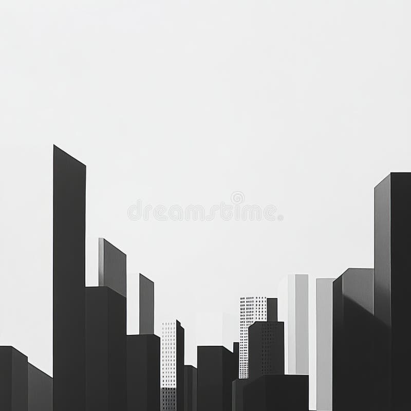 Minimalist Cityscape with Abstract Black and White Buildings Stock ...
