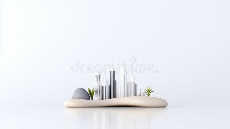 Minimalist Cityscape Model with Green Plants on Soft Base in White ...