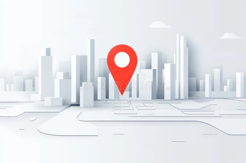 A Minimalist Cityscape with a Prominent Location Pin Symbolizing ...