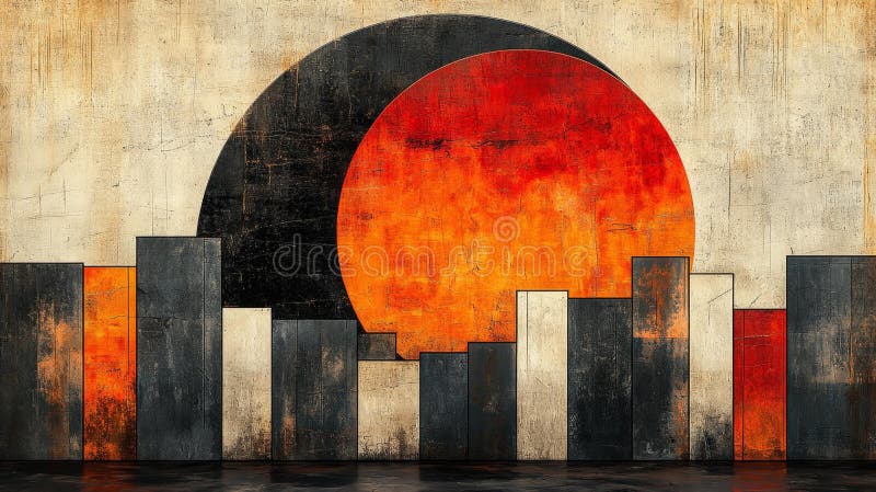 Minimalist Cityscape with Rising Sun in Abstract Geometry - Generative ...