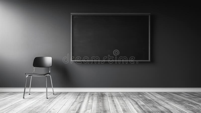 Minimalist Classroom Interior with an Empty Blackboard and a Single ...