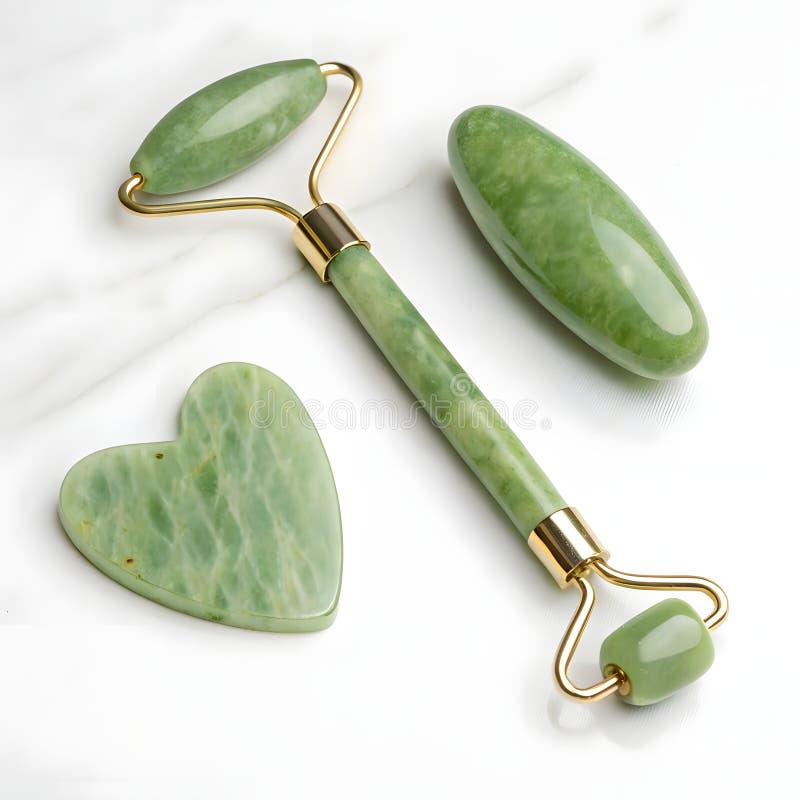 Skincare Jade Roller and Gua Sha Tools with Clean White Backdrop Stock ...