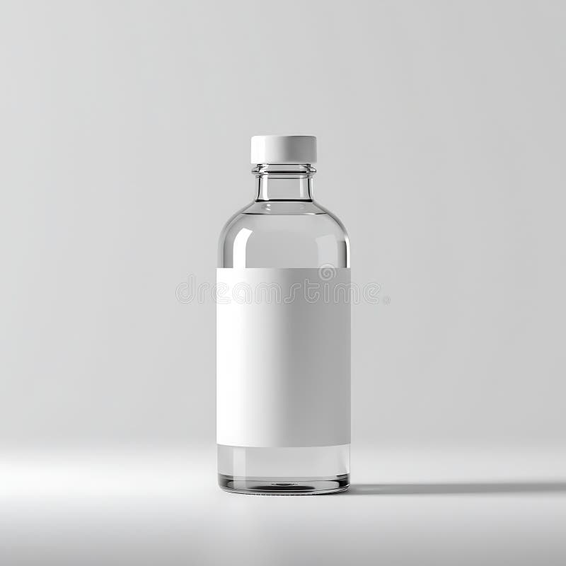 Minimalist Clear Glass Bottle with Blank Label . Transparent Beverage ...