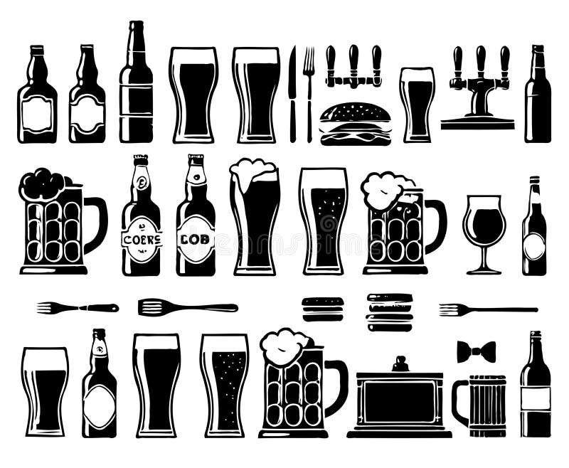 Minimalist Clear Silhouettes of Various Items on a Bar Theme, Sharp ...