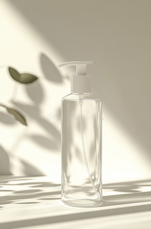 Minimalist Clear Soap Dispenser with Leaf Shadow and Soft Light Stock ...