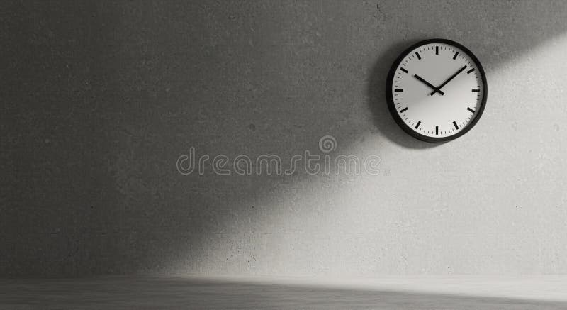 Minimalist Clock on Concrete Wall with Dramatic Light and Shadow Stock ...