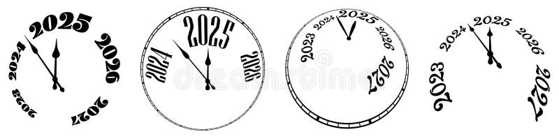 Minimalist Clock Designs with Year Transitions To 2025 Stock Vector ...