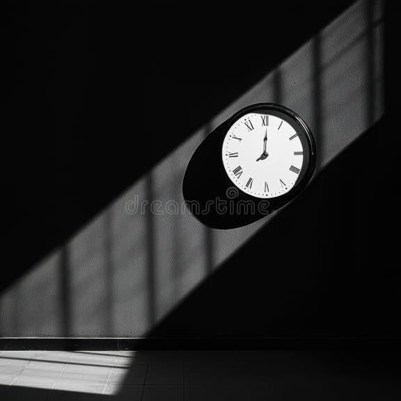 Minimalist Clock with Dramatic Shadows in Sunlight Stock Photo - Image ...