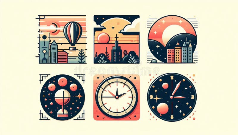 Minimalist Clock the Icon Collection Stock Illustration - Illustration ...