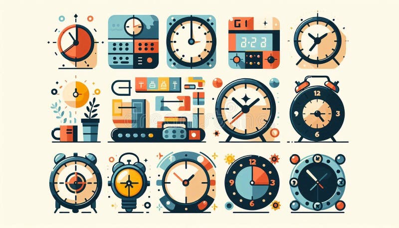 Minimalist Clock the Icon Collection Stock Illustration - Illustration ...