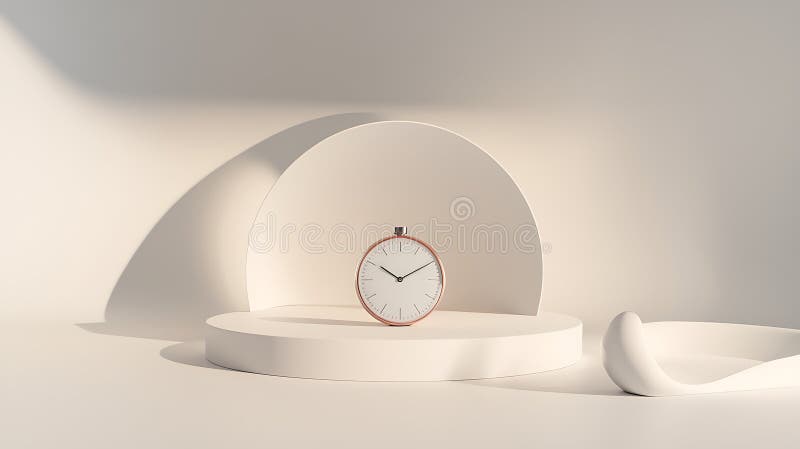 Minimalist Clock on White Platform with Soft Lighting and Abstract ...