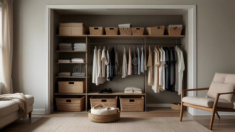 Minimalist Closet with Neatly Folded Clothes Stock Illustration ...