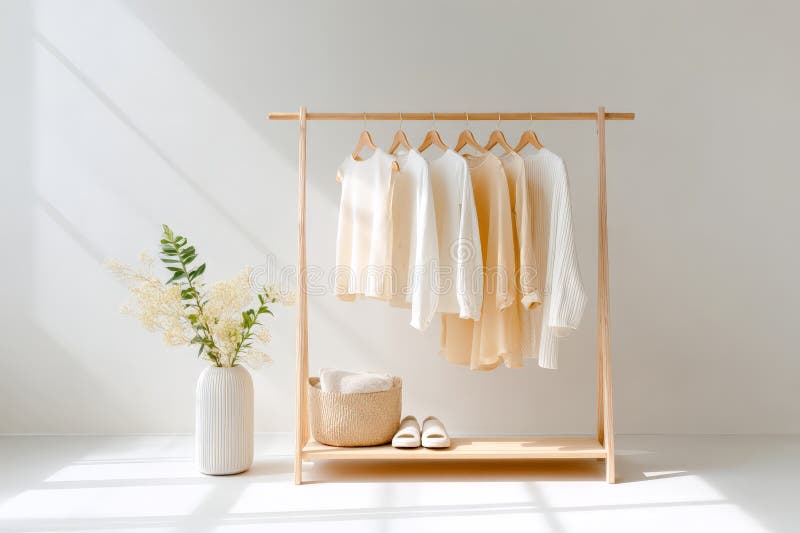 Minimalist Clothing Rack with Neutral Garments and Sunlit Interior ...