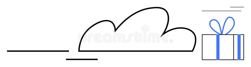 Minimalist Cloud and Gift with Blue Ribbon, Representing Digital ...