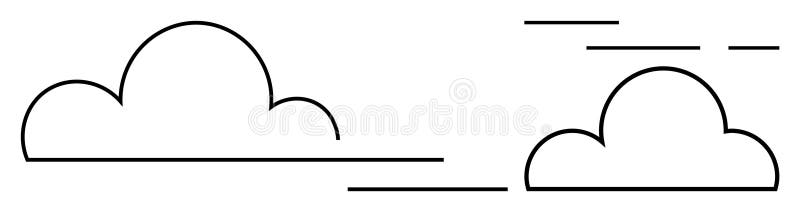Minimalist Cloud Symbol with Horizontal Lines Representing Movement in Black and White Style ...