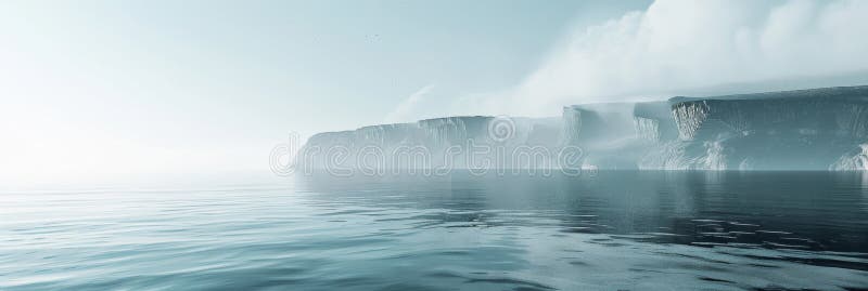 A Minimalist Coastal Scene with Distant Cliffs Providing a Serene and ...