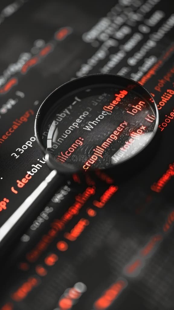 Minimalist Code Analysis: Magnifying Glass Highlighting Red ...