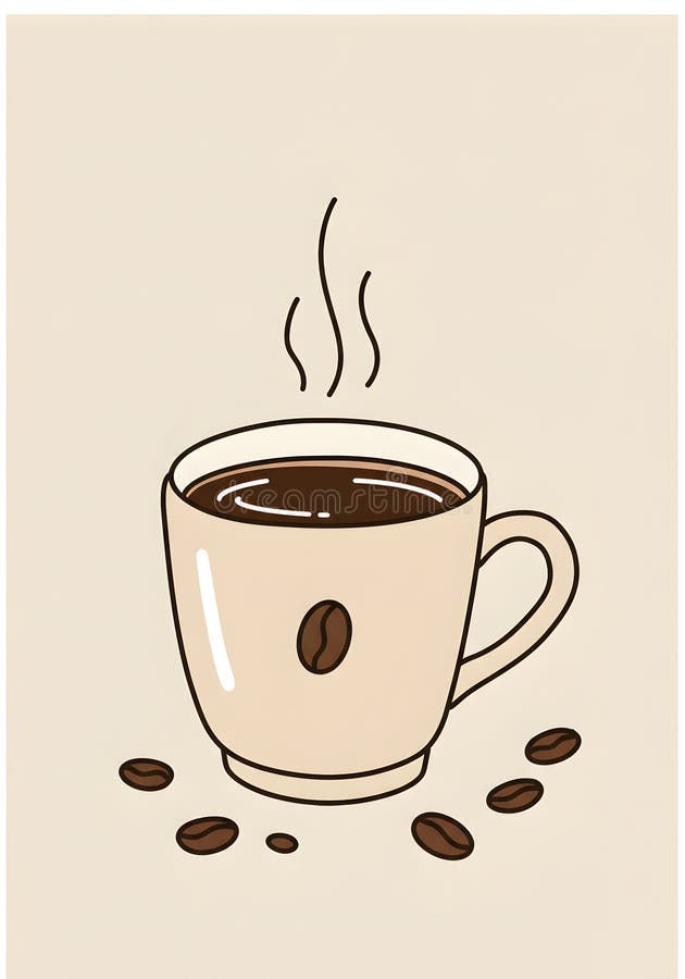 Minimalist Coffee Cup Illustration with Coffee Beans. Simple Coffee Cup ...