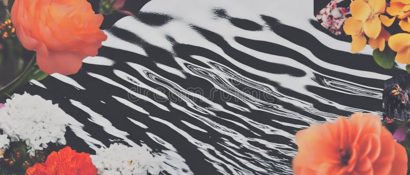 Minimalist Collage Blending Geometric Shapes and Flowers with a Water ...