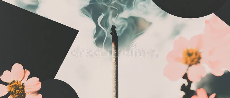 Minimalist Collage of Burning Incense Stick with Smoke Patterns and ...