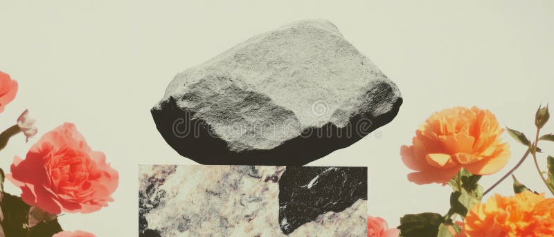 Minimalist Collage Combining Geometric Shapes with Floral Elements and ...