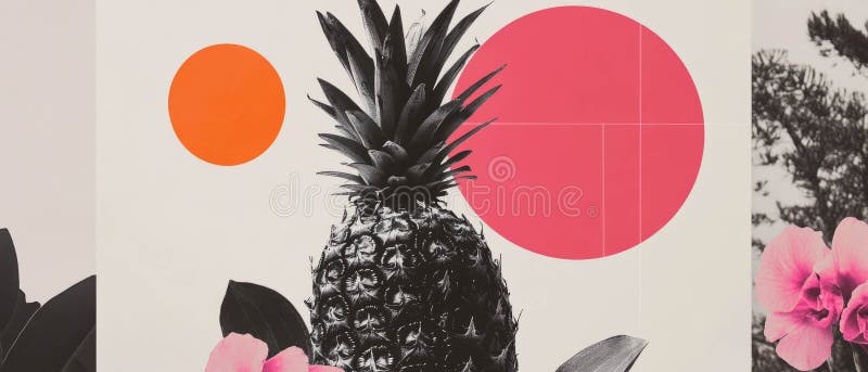 Minimalist Collage Design Featuring Pineapple and Geometric Shapes with ...