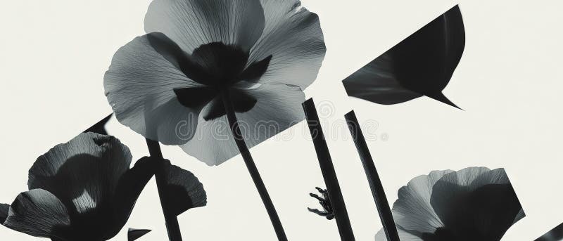 Minimalist Collage of Distorted Flowers with Geometric Shapes on White ...