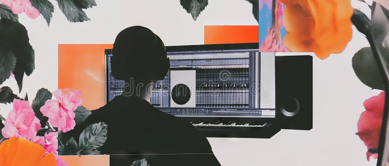 Minimalist Collage Featuring Audio Editing Software with Floral ...