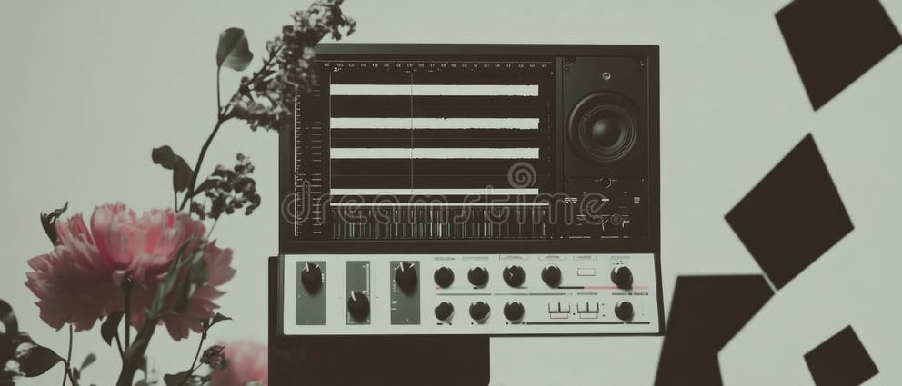 Minimalist Collage Featuring Audio Editing Software on a White ...