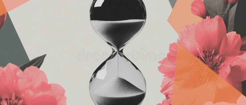 Minimalist Collage Featuring a Broken Hourglass and Floral Elements ...