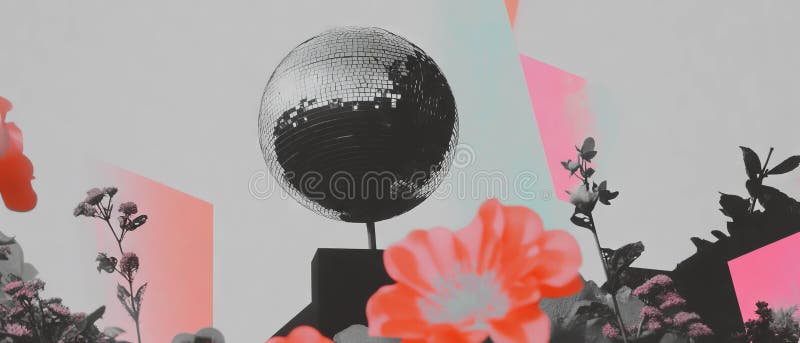 Minimalist Collage Featuring Disco Ball and Floral Elements Creates ...