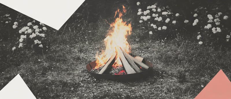Minimalist Collage Featuring Extinguished Bonfire Pit Surrounded by ...