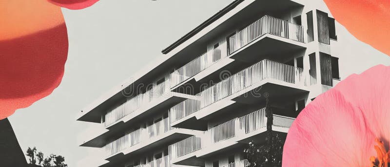 Minimalist Collage Featuring Hotel Architecture and Floral Elements on ...