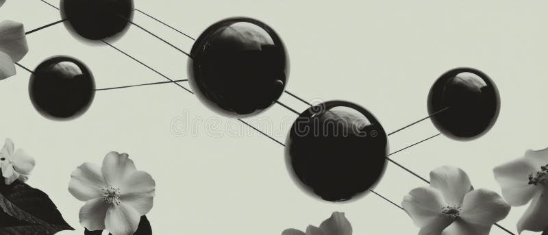 Minimalist Collage Featuring Interconnected Spheres and Floral Elements ...