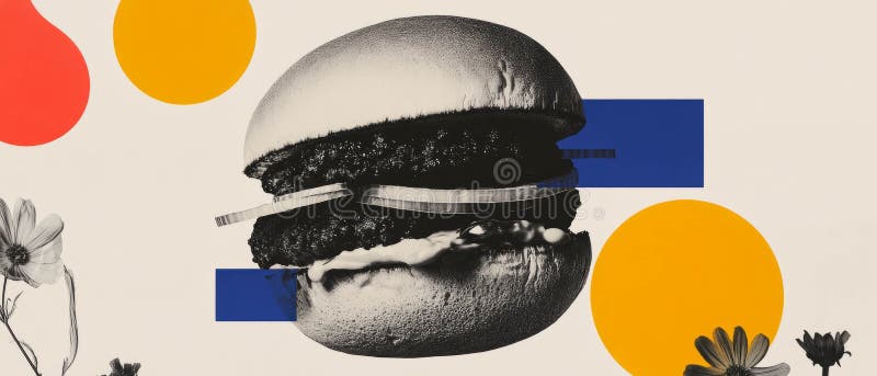 Minimalist Collage Featuring a Side View of a Burger with Geometric ...