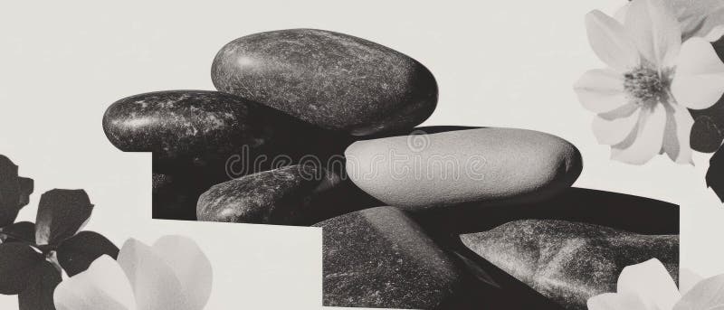 Minimalist Collage Featuring Smooth Pebbles and Geometric Shapes with ...