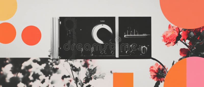 Minimalist Collage Featuring a USB Audio Interface and Geometric Shapes ...