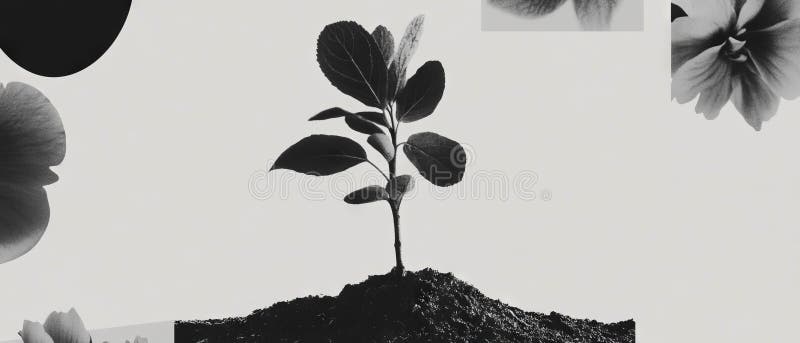 Minimalist Collage of a Seed Growing into a Tree with Geometric Shapes ...