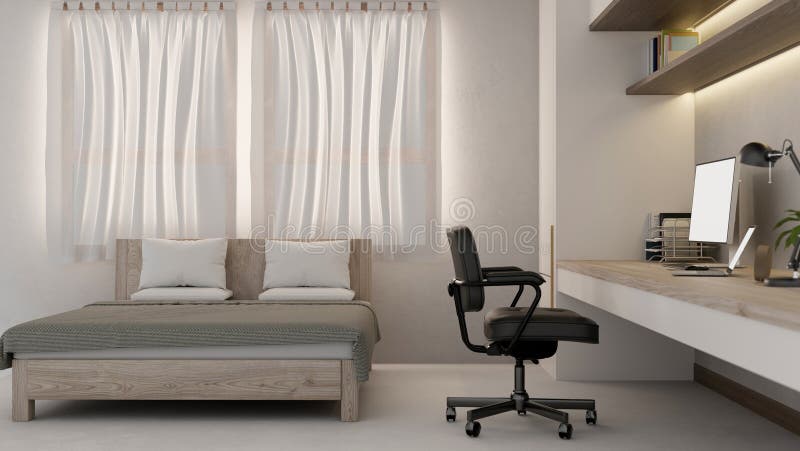 A Minimalist and Comfortable Apartment Bedroom Features a Workspace ...