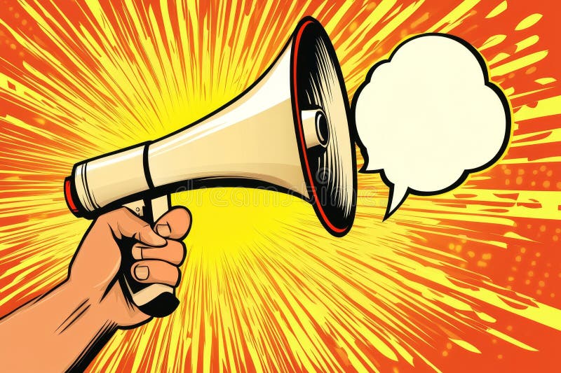 Minimalist Comic Book Style Artwork Depicts a Hand Holding a Megaphone ...