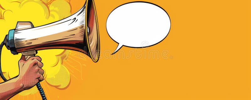 Minimalist Comic Book Style with a Hand Holding a Megaphone and Speech ...
