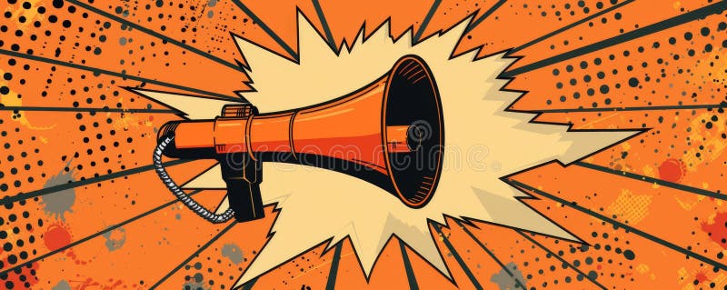 Minimalist Comic Book Style Illustration Featuring a Megaphone with ...