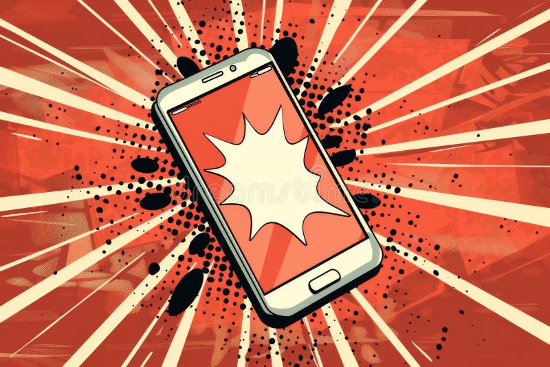 Minimalist Comic Book Style Smartphone with Explosive Background and ...
