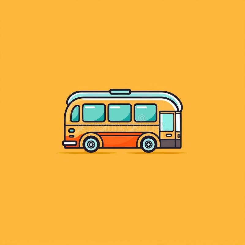 Minimalist Comic-Style Flat Design Icon of a Decorated Bus for Logos ...