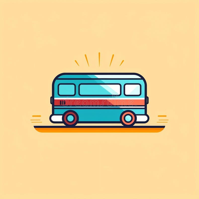 Minimalist Comic-Style Flat Design Icon of a Decorated Bus for Logos ...